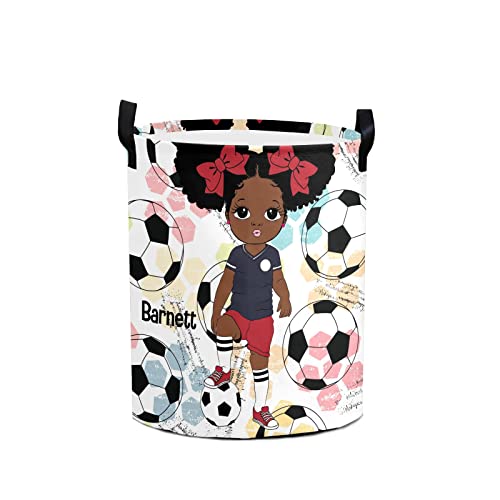 Personalized Laundry Baskets Bin, Afro Sport Black Girl Soccer Laundry Hamper with Handles, Collapsible Waterproof Clothes Hamper, Laundry Bin, Clothes Toys Storage Basket for Bedroom, Bathroom, College Dorm 50L