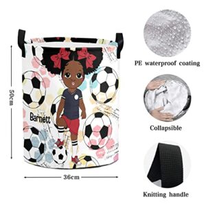 Personalized Laundry Baskets Bin, Afro Sport Black Girl Soccer Laundry Hamper with Handles, Collapsible Waterproof Clothes Hamper, Laundry Bin, Clothes Toys Storage Basket for Bedroom, Bathroom, College Dorm 50L