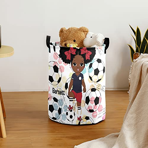 Personalized Laundry Baskets Bin, Afro Sport Black Girl Soccer Laundry Hamper with Handles, Collapsible Waterproof Clothes Hamper, Laundry Bin, Clothes Toys Storage Basket for Bedroom, Bathroom, College Dorm 50L