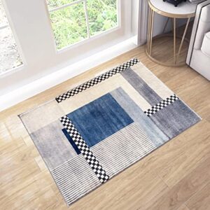 miiujjir area rug 2x3 ft door mat geometric washable entryway rug, faux wool non slip doormat indoor entrance foldable soft fuzzy throw rug low-pile floor mat carpet bedroom living room decor