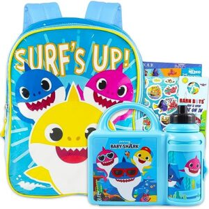 fast forward baby shark backpack with lunch box set - baby shark backpack for kids, baby shark lunch box, water pouch, stickers, more | baby shark backpack kids