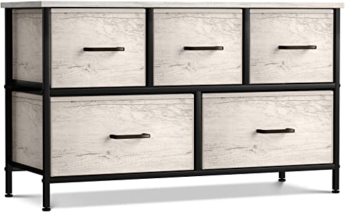 Sorbus Dresser with 5 Faux Wood Drawers - Storage Unit Organizer Chest for Clothes - Bedroom, Hallway, Living Room, Closet, & Dorm Furniture - Steel Frame, Wood Top, & Easy Pull Fabric Bins