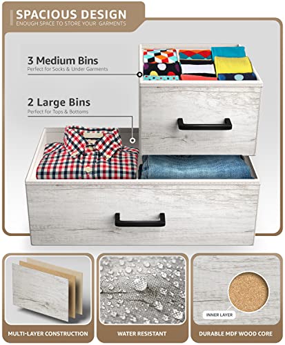 Sorbus Dresser with 5 Faux Wood Drawers - Storage Unit Organizer Chest for Clothes - Bedroom, Hallway, Living Room, Closet, & Dorm Furniture - Steel Frame, Wood Top, & Easy Pull Fabric Bins