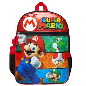 Super Mario Backpack with Detachable Mushroom Lunch Tote 16 Inch 5 Piece Set