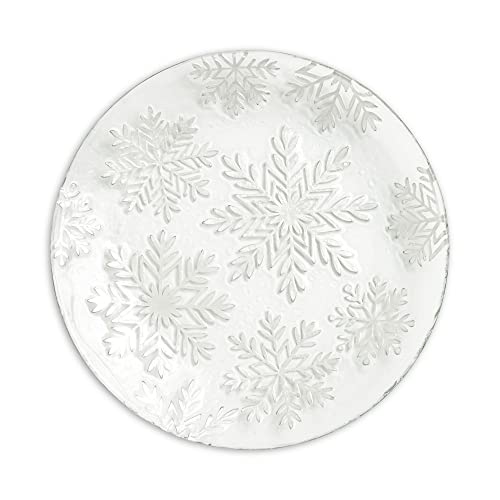 DEMDACO Snowflake Embossed Silver Tone 12.5 Inch Glass Christmas Serving Plate Platter