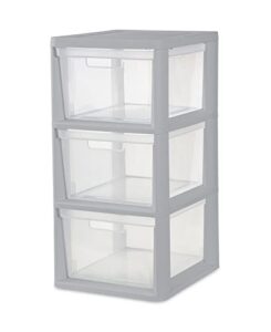 sterilite 46306a01k, 1-pack 3 tower, cement frame with clear drawers