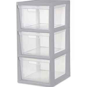 Sterilite 46306A01K, 1-Pack 3 Tower, Cement frame with clear drawers