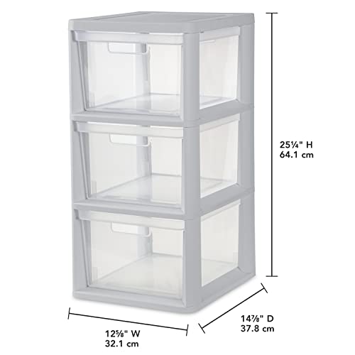 Sterilite 46306A01K, 1-Pack 3 Tower, Cement frame with clear drawers