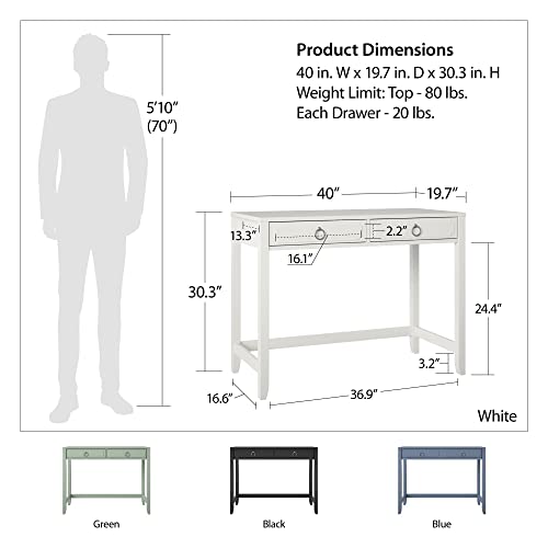 Novogratz Her Majesty 2 Drawer Writing Desk, Pale Green