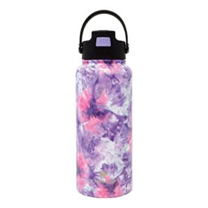 hydraflow hybrid - 34oz triple wall vacuum insulated bottle with flip straw - insulated water bottle - stainless steel bottle - water bottle with straw - reusable water bottle (34oz, blueberry swirl)