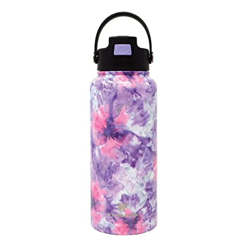 Hydraflow Hybrid - 34oz Triple Wall Vacuum Insulated Bottle with Flip Straw - Insulated Water Bottle - Stainless Steel Bottle - Water Bottle with Straw - Reusable Water Bottle (34oz, BLUEBERRY SWIRL)