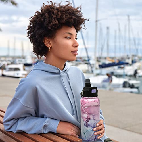 Hydraflow Hybrid - 34oz Triple Wall Vacuum Insulated Bottle with Flip Straw - Insulated Water Bottle - Stainless Steel Bottle - Water Bottle with Straw - Reusable Water Bottle (34oz, BLUEBERRY SWIRL)