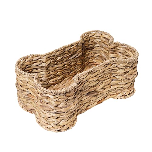 American Art Decor Boho Woven Water Hyacinth Storage Basket-Single, Bone Shaped Decorative Organizer Bin for Toys, Clothes, and Blankets