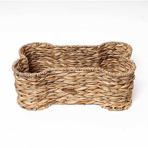 American Art Decor Boho Woven Water Hyacinth Storage Basket-Single, Bone Shaped Decorative Organizer Bin for Toys, Clothes, and Blankets