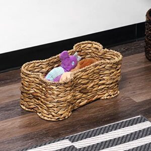 American Art Decor Boho Woven Water Hyacinth Storage Basket-Single, Bone Shaped Decorative Organizer Bin for Toys, Clothes, and Blankets