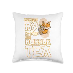 K-POP clothing and KPOP merch for kpop fans Powered by K-Pop and Bubble Boba Tea-Kpop Throw Pillow, 16x16, Multicolor