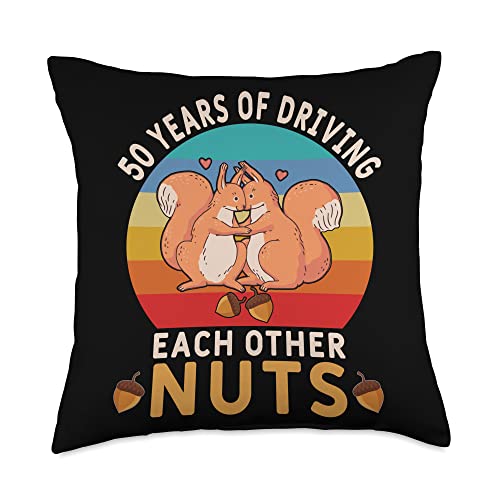 50th Wedding Anniversary Gift for Couple Womens 50th Wedding 50 Years of Driving Each Other Nuts Throw Pillow, 18x18, Multicolor