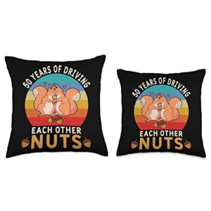 50th Wedding Anniversary Gift for Couple Womens 50th Wedding 50 Years of Driving Each Other Nuts Throw Pillow, 18x18, Multicolor