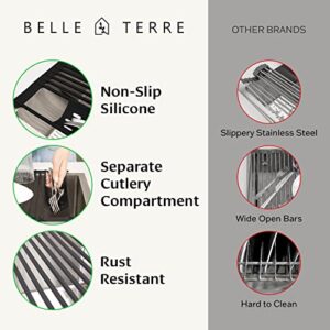 BELLE TERRE Multipurpose Roll-Up Dish Drying Rack - Silicone Wrapped, Heat-Resistant, Anti-Slip - Perfect for Small Kitchen Sink, 17" x 13"