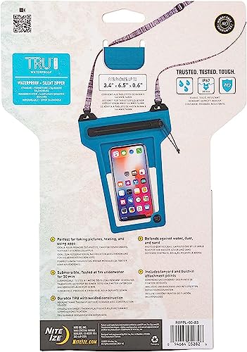 Nite Ize Runoff Waterproof Phone Pouch with Lanyard and TRU Zipper, IP67 Universal Waterproof Case for iPhone 11/11 Pro Max/Xs Max/XR/X/8/8P Galaxy, Blue