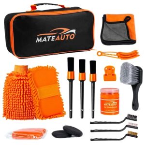 mateauto 17pcs microfiber car washing sponge & car wash mitt car wash kit, mini car cleaning kit detailing brush set, complete interior car care kit for car full cleaning