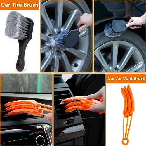 MateAuto 17Pcs Microfiber Car Washing Sponge & Car Wash Mitt Car Wash Kit, Mini Car Cleaning Kit Detailing Brush Set, Complete Interior Car Care Kit for Car Full Cleaning