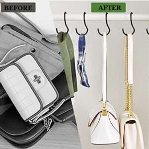 Purse Organizer Hooks for Closet - 8 PCS Black Handbags Hooks Purse Hangers for Closet with Unique Twisted Hook Design Hanging for Belts Scarves Hats Clothes Pots and Pans