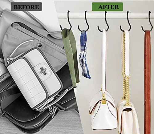 Purse Organizer Hooks for Closet - 8 PCS Black Handbags Hooks Purse Hangers for Closet with Unique Twisted Hook Design Hanging for Belts Scarves Hats Clothes Pots and Pans