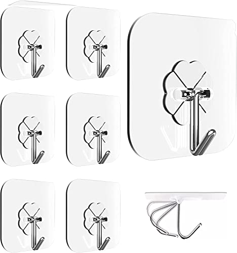 SLKING STORE Heavy Duty Self Adhesive Wall Hooks,Waterproof and Oil-Proof,Transparent Reusable Seamless Hooks Strong,Suitable for Kitchen Bathroom,6 Pack