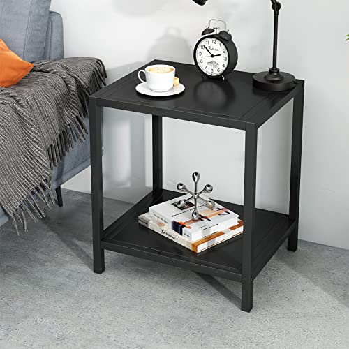 NEW JETO End Table Modern Small 2 Tier Side Table Nightstand/Easy Assembly Living Room Tables-European Wrought Iron Style Square Coffee Table