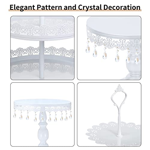 7 Pcs Cake Stands Set,Metal Cupcake Holder Stand Set,Pastry Trays Dessert Towers Plates Display Stand with Crystal Bling Pendants for Baby Shower Wedding Birthday Party Celebration Home Decor