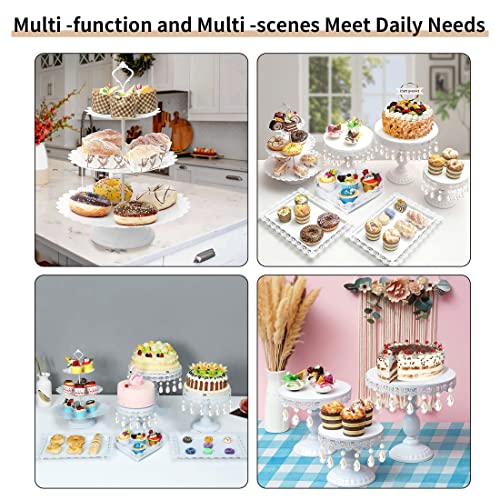 7 Pcs Cake Stands Set,Metal Cupcake Holder Stand Set,Pastry Trays Dessert Towers Plates Display Stand with Crystal Bling Pendants for Baby Shower Wedding Birthday Party Celebration Home Decor