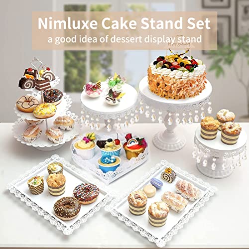 7 Pcs Cake Stands Set,Metal Cupcake Holder Stand Set,Pastry Trays Dessert Towers Plates Display Stand with Crystal Bling Pendants for Baby Shower Wedding Birthday Party Celebration Home Decor