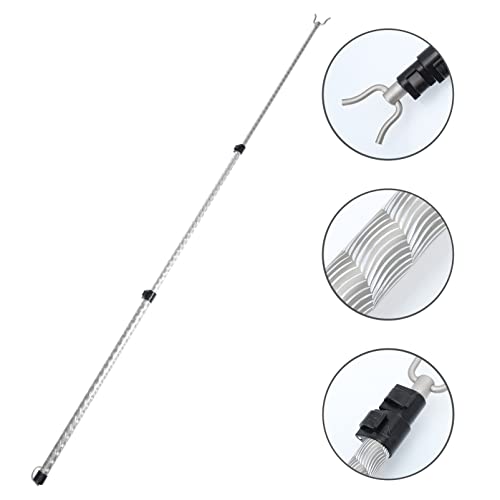 DOITOOL Closet Reacher Pole Telescoping Garment Pole Clothing Hanger Shepherds Hook Closet Pole with Utility Hook Long Reach Stick for Closet Shelf Ceiling Silver