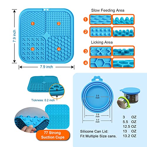 VEEVAO Lick Mat for Dogs, 8"×8" Food-Grade Silicone Dog Lick Mat as Dog & Cat Slow Feeder, 2 PCS Dog Licking Mat with Suction Cups and Can Lids, Relieve Pets Anxiety and Boredom(No Cans Included)…