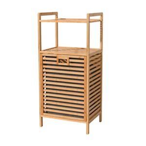 Bamboo Tilt-Out Laundry Hamper Cabinet, Bathroom Storage Cabinet with Basket, Shelves and Handles for Clothes, Bedroom, Bathroom and Closet