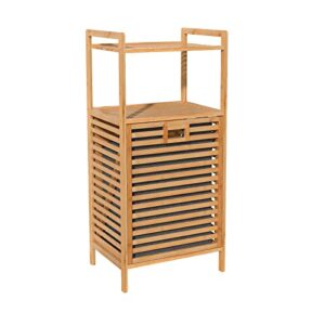 Bamboo Tilt-Out Laundry Hamper Cabinet, Bathroom Storage Cabinet with Basket, Shelves and Handles for Clothes, Bedroom, Bathroom and Closet