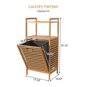 Bamboo Tilt-Out Laundry Hamper Cabinet, Bathroom Storage Cabinet with Basket, Shelves and Handles for Clothes, Bedroom, Bathroom and Closet