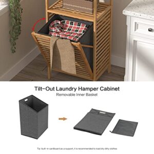 Bamboo Tilt-Out Laundry Hamper Cabinet, Bathroom Storage Cabinet with Basket, Shelves and Handles for Clothes, Bedroom, Bathroom and Closet