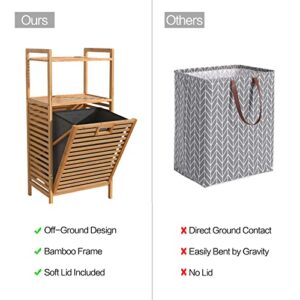 Bamboo Tilt-Out Laundry Hamper Cabinet, Bathroom Storage Cabinet with Basket, Shelves and Handles for Clothes, Bedroom, Bathroom and Closet