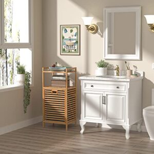 Bamboo Tilt-Out Laundry Hamper Cabinet, Bathroom Storage Cabinet with Basket, Shelves and Handles for Clothes, Bedroom, Bathroom and Closet