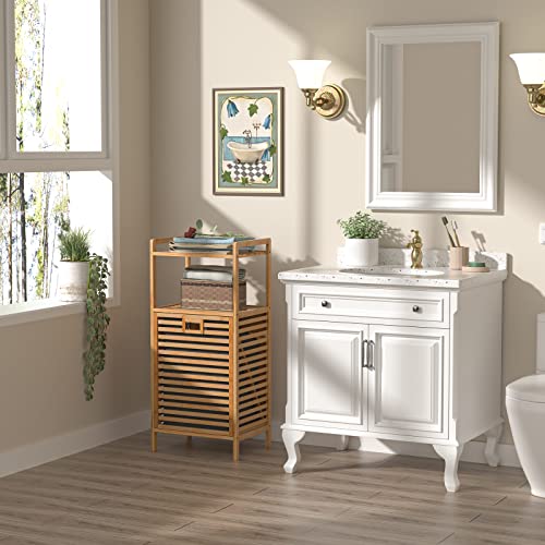 Bamboo Tilt-Out Laundry Hamper Cabinet, Bathroom Storage Cabinet with Basket, Shelves and Handles for Clothes, Bedroom, Bathroom and Closet