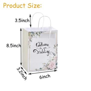 24 Pieces Welcome Bags White Wedding Gift Bags,Floral Design Thank You Gift Bags,“Welcome to Our Wedding”,Wedding Favor Bags, Bridal Party Gift Bags, 6"L x 3.2" W x 8.5"H (Wedding-small size)