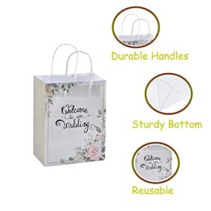 24 Pieces Welcome Bags White Wedding Gift Bags,Floral Design Thank You Gift Bags,“Welcome to Our Wedding”,Wedding Favor Bags, Bridal Party Gift Bags, 6"L x 3.2" W x 8.5"H (Wedding-small size)