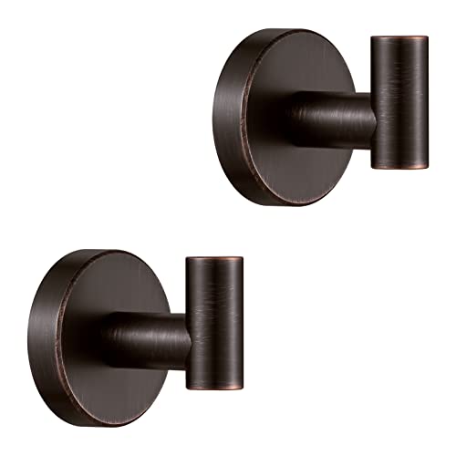 BigBig Home Bronze Towel Hooks, Bathroom Robe Hook Oil Rubbed, Bath Farmhouse Coat Clothes Hook Wall Mounted Rustic 2 Pack for Kitchen Washroom