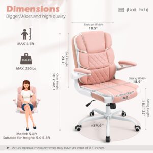 seatzone pink desk chair modern executive office chair with arms pu leather computer desk chair for girls women