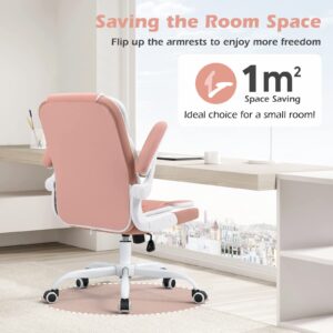 SEATZONE Pink Desk Chair Modern Executive Office Chair with Arms PU Leather Computer Desk Chair for Girls Women