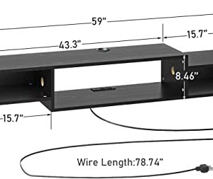 4 EVER WINNER Floating TV Stand Wall Mounted with Power Outlet, 59” Floating TV Shelf Wall Mounted Entertainment Center Modern Media Console with LED Lights, Floating Shelf for Under TV, Black