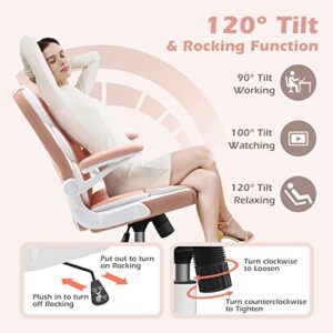 SEATZONE Pink Desk Chair Modern Executive Office Chair with Arms PU Leather Computer Desk Chair for Girls Women