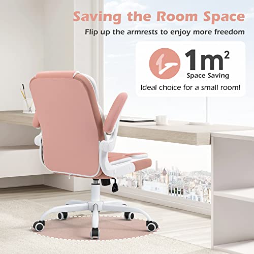 SEATZONE Pink Desk Chair Modern Executive Office Chair with Arms PU Leather Computer Desk Chair for Girls Women